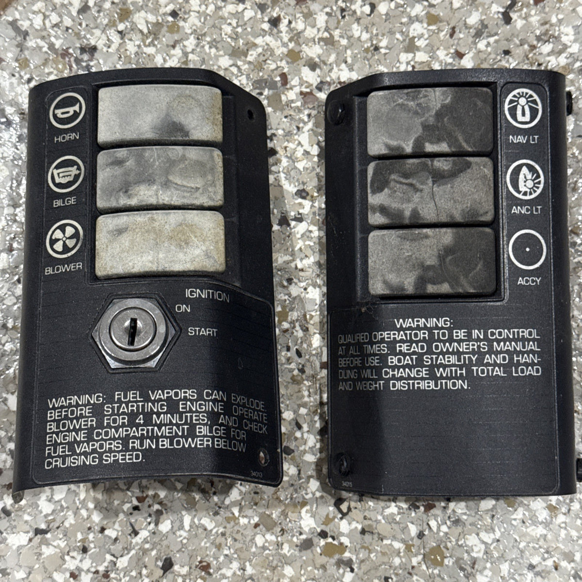 1991 Bayliner Capri Boat Control ignition switch Lights Bilge panel Da ...