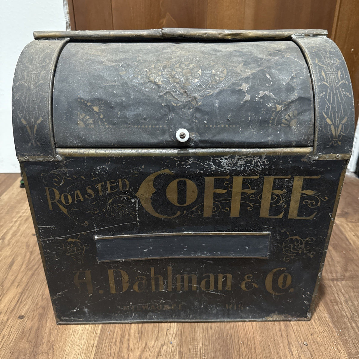 RARE Large Antique Vintage Coffee Tin Bin Roasted A Dahlman & Co Milwa ...