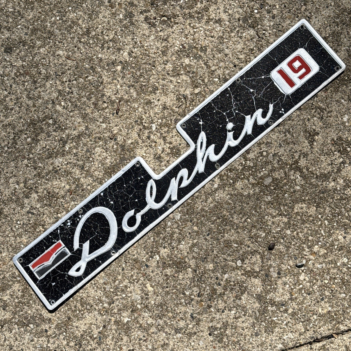 Vintage Chris Craft Boat Metal Emblem Dolphin 19 24”x4” Badge Dash Pla ...